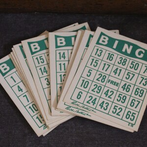 Vintage BINGO Cards - Green & White - Etsy