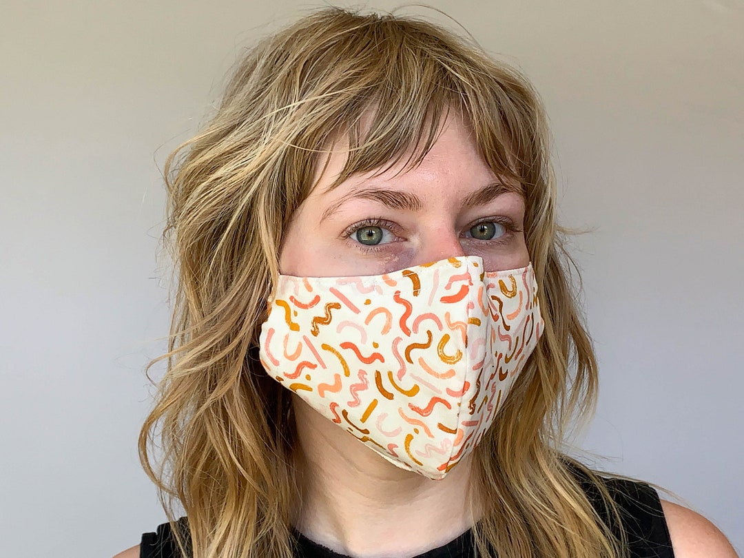 Geometric Print Abstract Art Squiggles Cute Face Mask 2 Layer Cotton ...