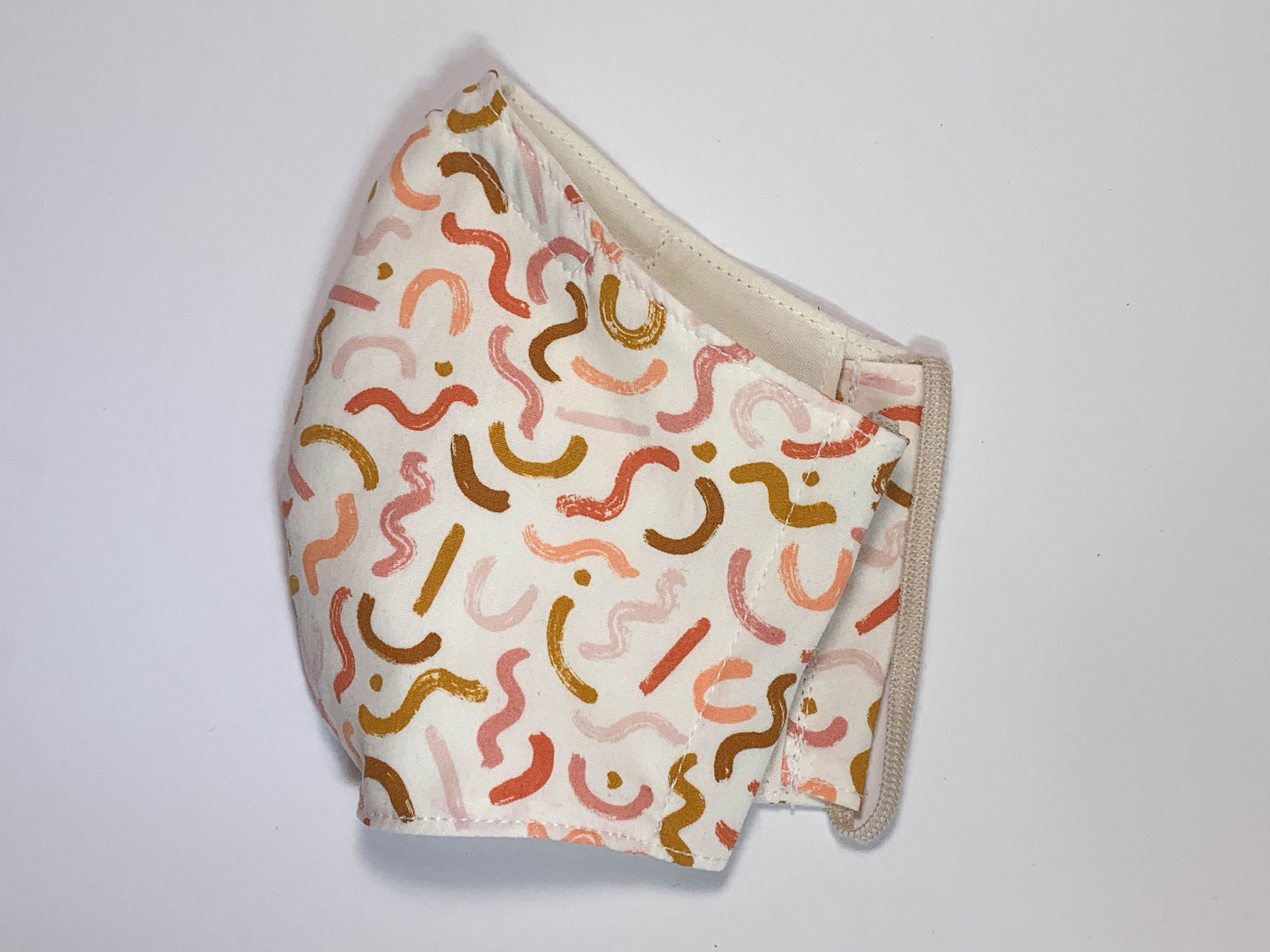 Geometric Print Abstract Art Squiggles Cute Face Mask 2 Layer Cotton ...