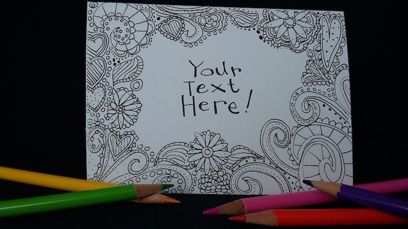 Hand-drawn Coloring Note Cards – Custom Text, Encouragement (set of 8 ...
