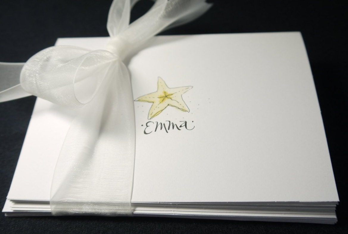 Shell Themed - Note Cards - Hand-drawn and Personalized Folded White ...