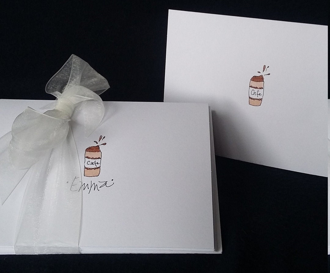 Coffee Themed-note Cards-hand-drawn and Personalized Folded White Note ...