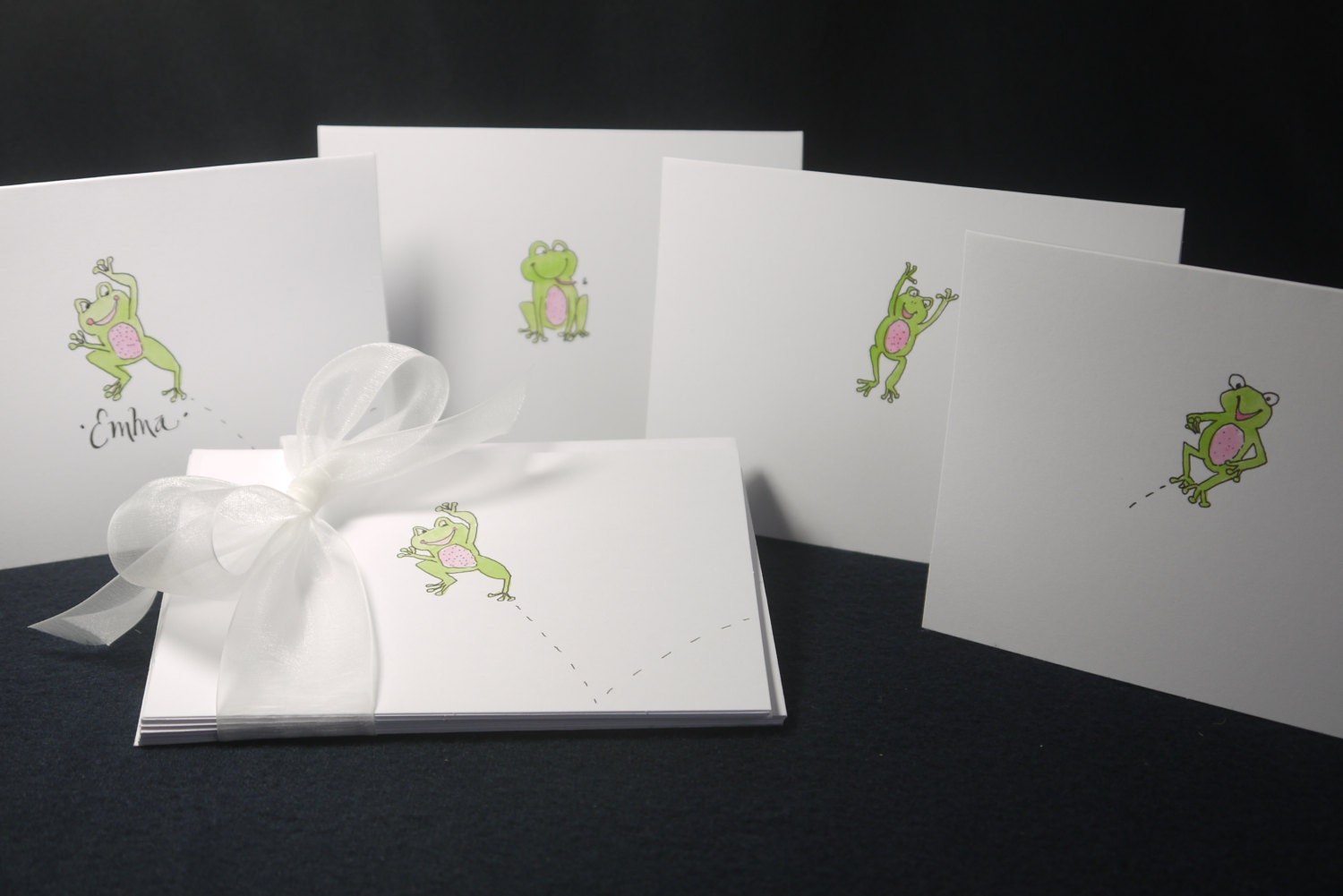 Frog Themed - Note Cards - Hand-drawn and Personalized Folded White ...