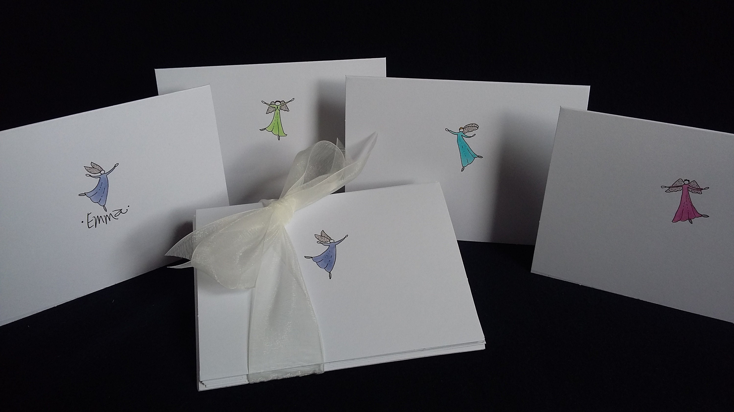 Angel Themed - Note Cards - Hand-drawn and Personalized Folded White ...