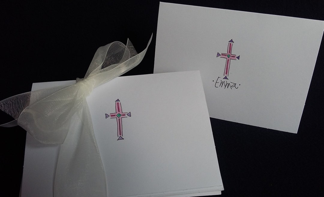 Cross Themed - Note Cards - Hand-drawn and Personalized Folded White ...