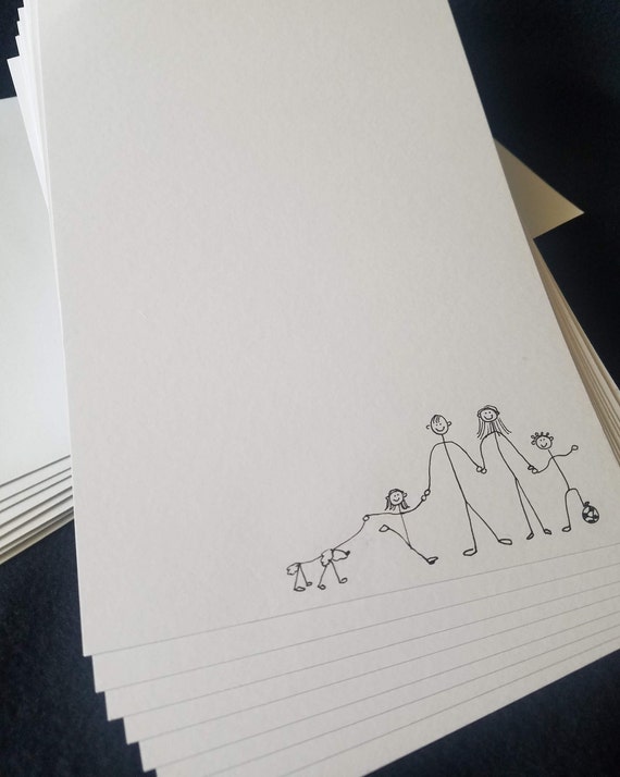 Stick Figure Family Themed Note Cards Hand-drawn and | Etsy