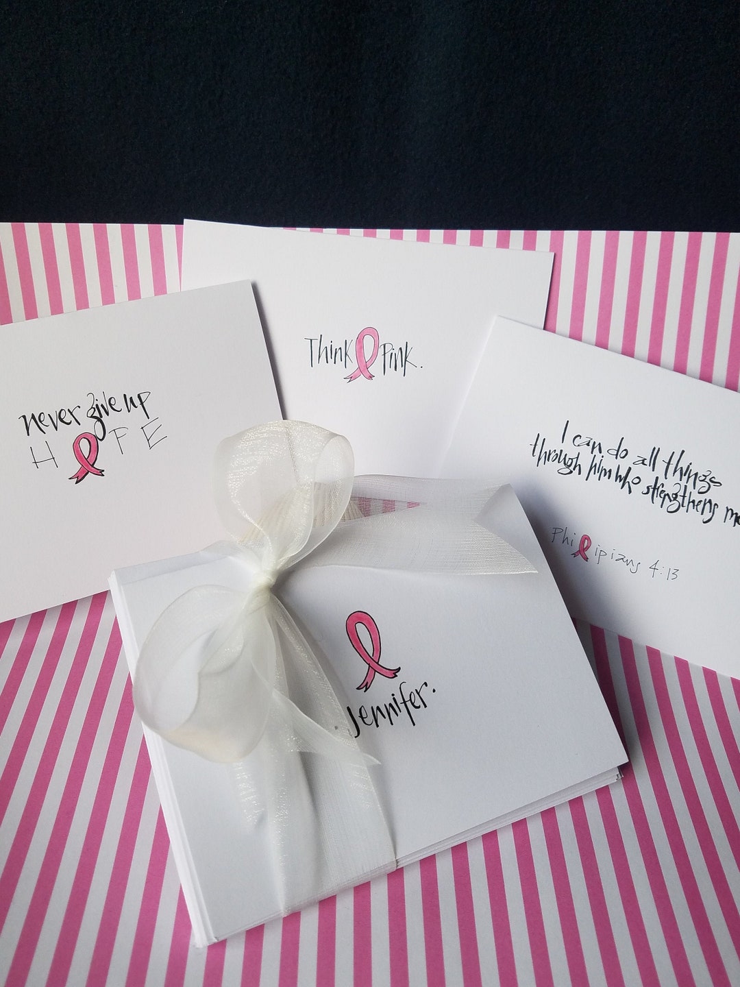 Breast Cancer Journey, Custom Text Note Cards- Hand-drawn, Breast ...