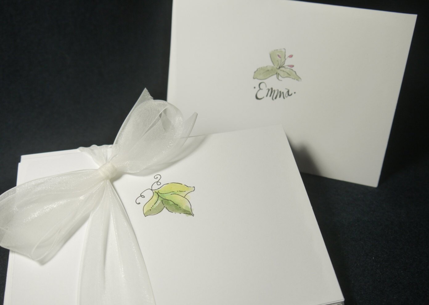 Green Leaf Themed - Note Cards - Hand-drawn and Personalized Folded ...