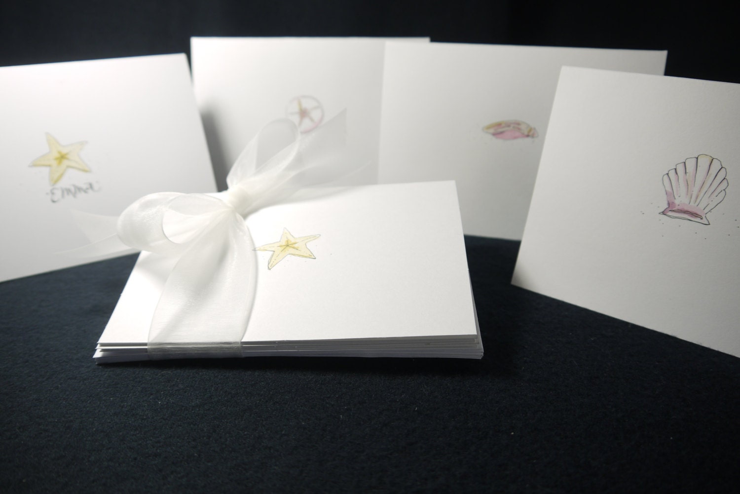 Shell Themed Note Cards Hand-drawn and Personalized Folded White Note ...