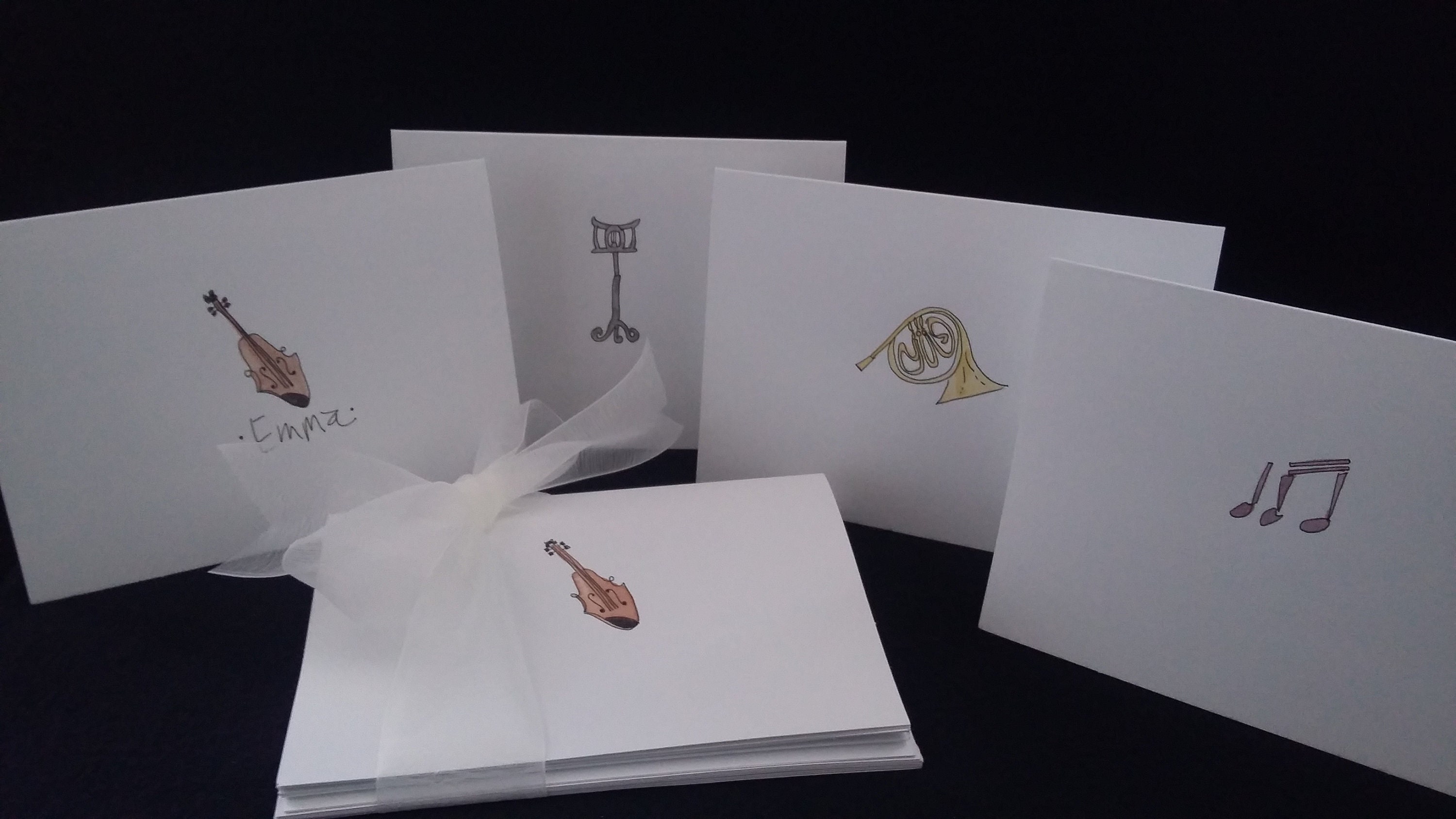 Music Themed Themed Note Cards - Hand-drawn and Personalized Folded ...
