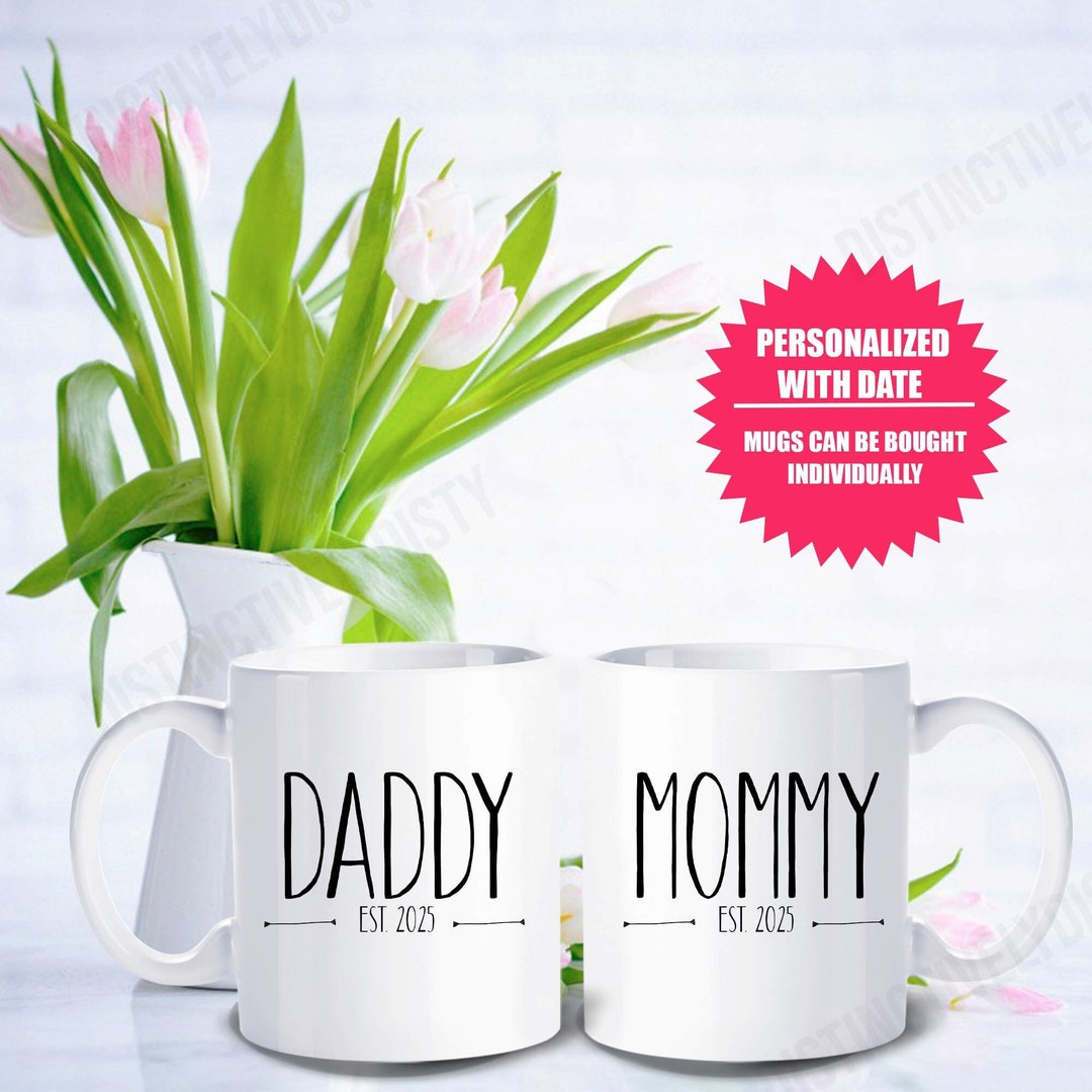 New Mom and Dad Mug Set Gift, New Parents Gift EST 2025 - Minimalist ...