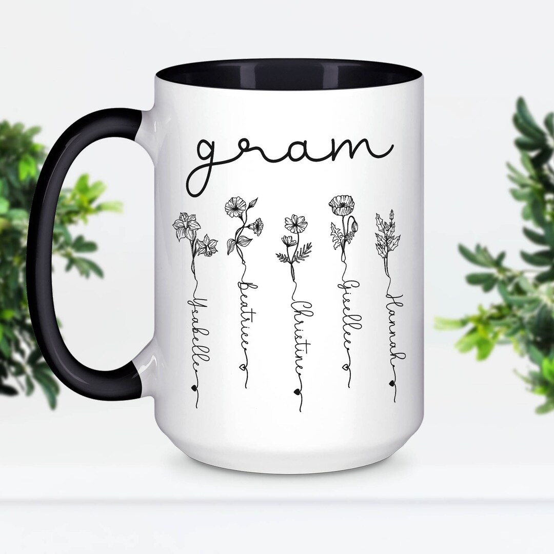 Gram Mug, Custom Name Mug, Birth Month Flowers, Grams Gift, Gifts for ...