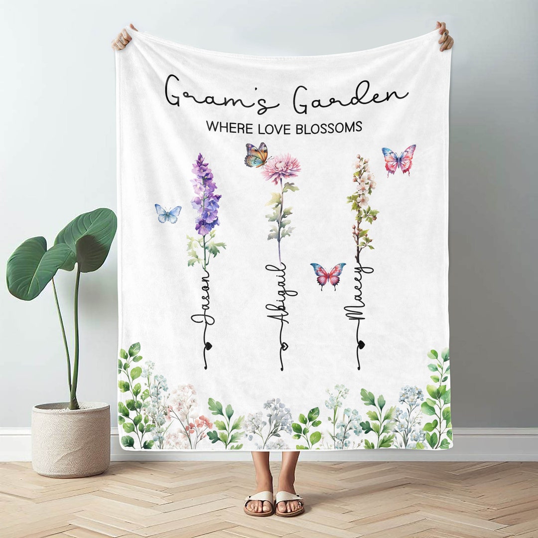 Gram Gifts, Birth Month Flowers Blanket, Grandma's Garden Blanket ...