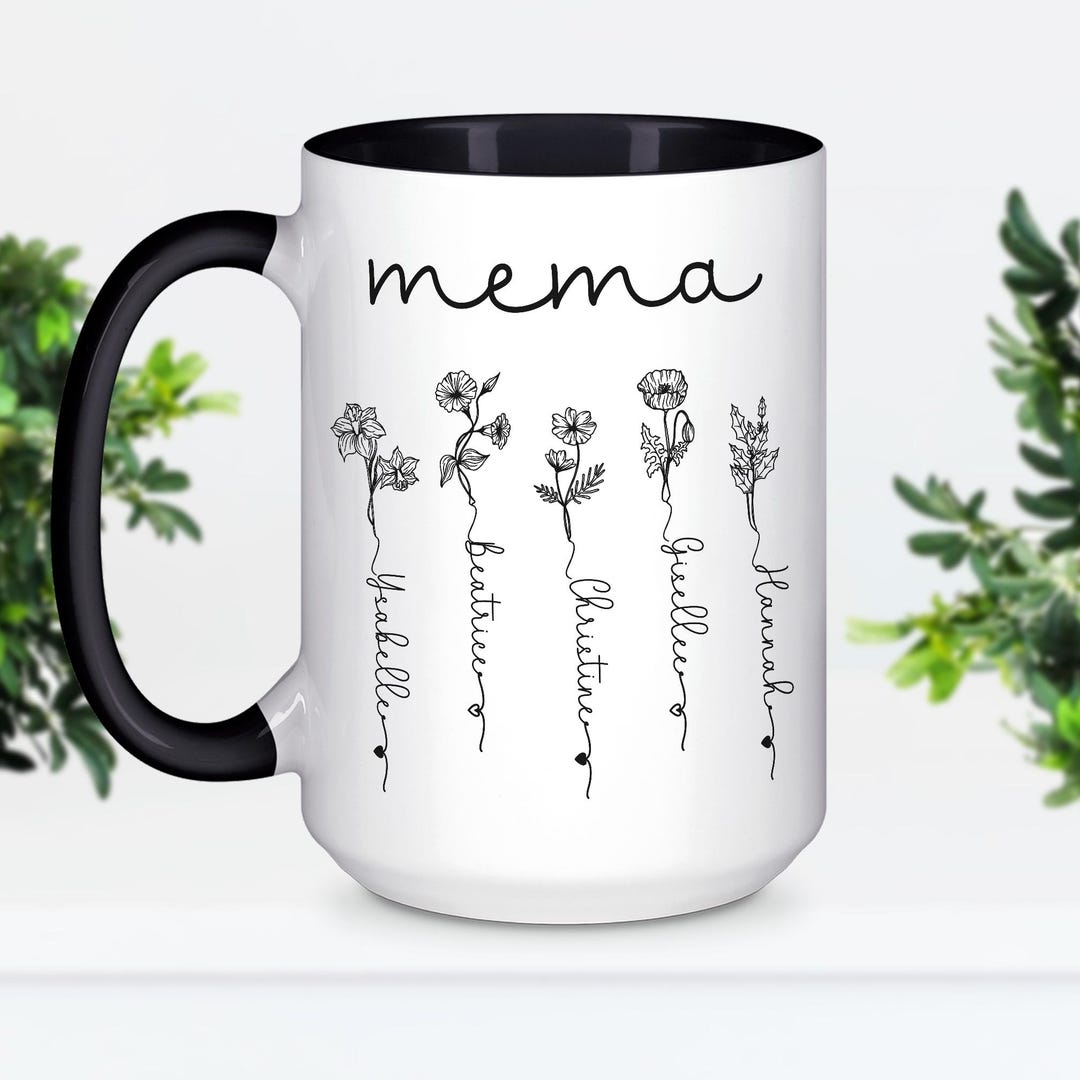 Mema Gift, Mema Personalized Name Birth Flower Mug, Custom Grandma ...
