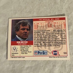 1989 Pro Set Ron Meyer Indianapolis Colts NFL Football #166 Trading ...