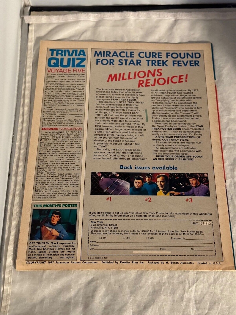 1977 Star Trek Giant Poster Book Voyage Five Spock Playing Instrument ...