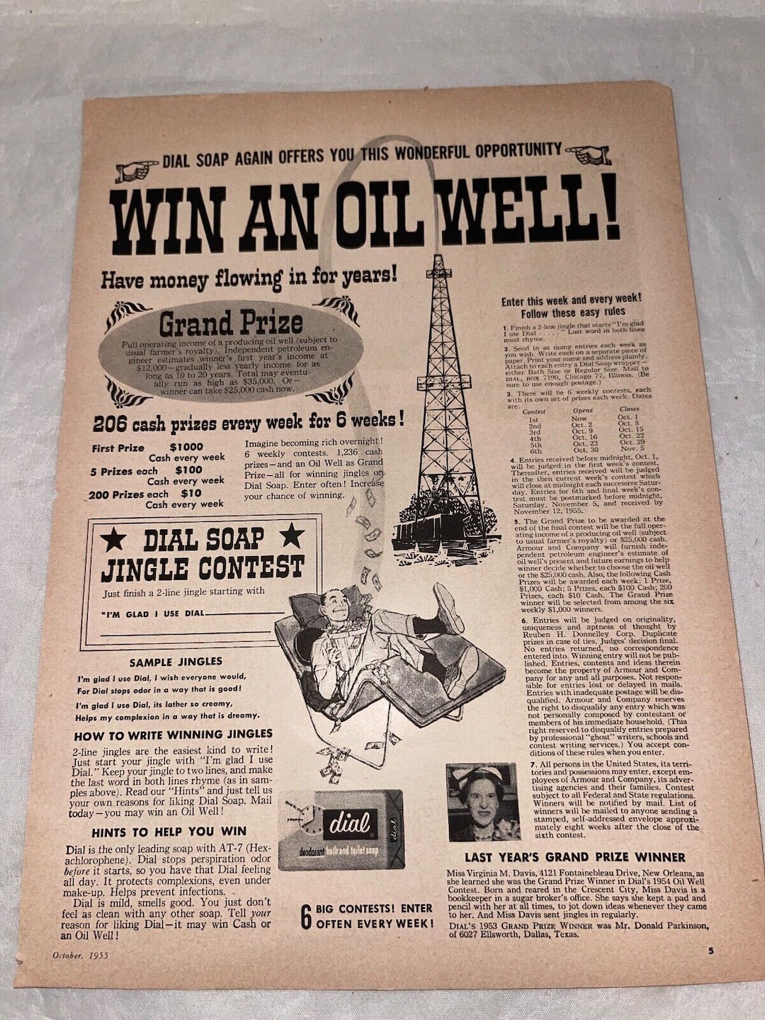 Oct. 1955 Western Family Magazine Dial Soap Win Oil Well & Snow Flake ...