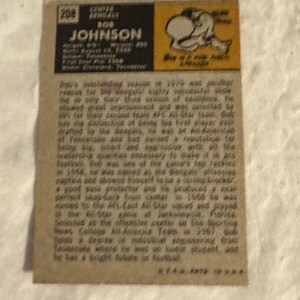 1971 Vintage Bob Johnson Cincinnati Bengals Topps #208 Football Trading ...