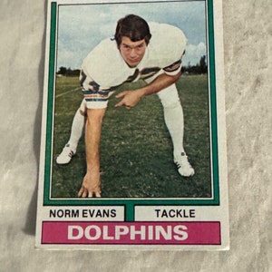 1974 Vintage Norm Evans Miami Dolphins Topps #278 Football Trading Card ...