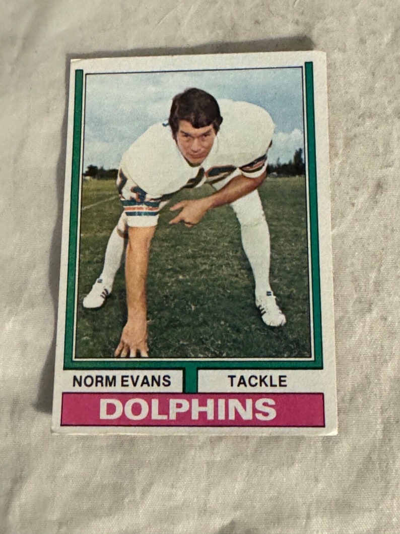 1974 Vintage Norm Evans Miami Dolphins Topps #278 Football Trading Card ...