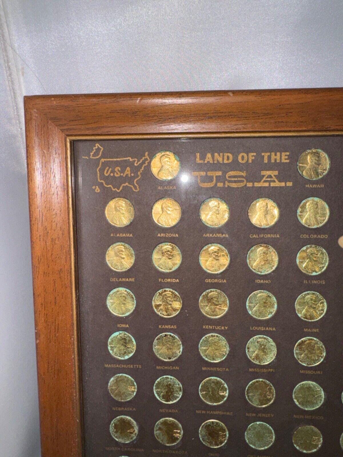 1974 Land of the USA Lincoln Penny Gold Plated State Framed Collection ...