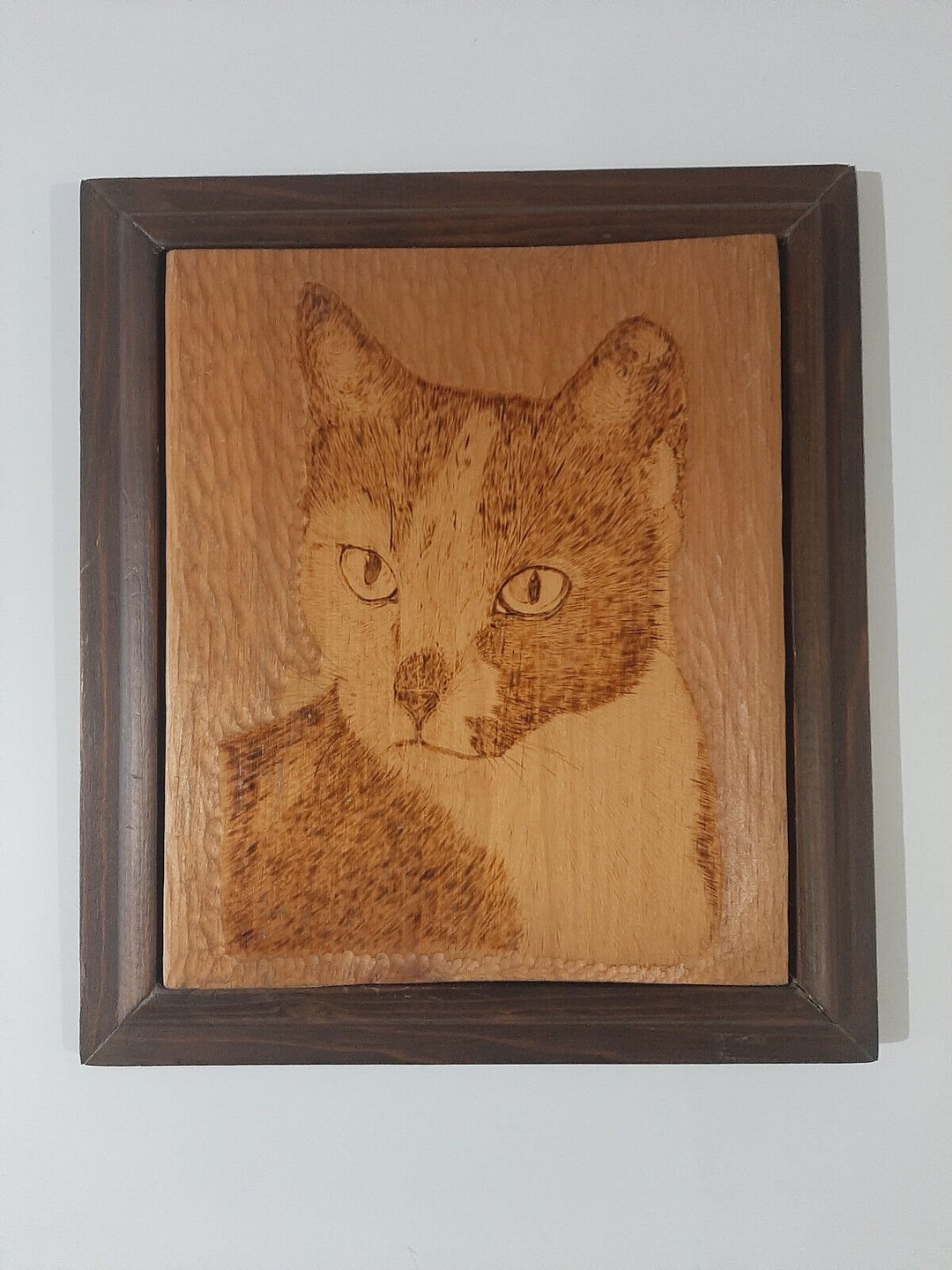 Wood Burning Art Pyrography Cat Portrait Original Hand Made One of a ...