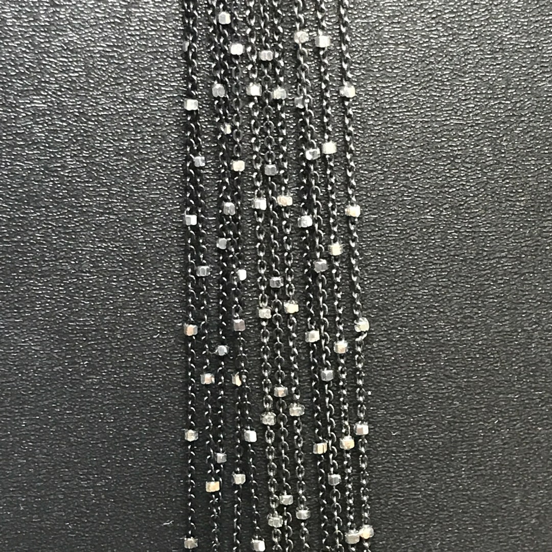 Dainty Station Chain, 925 Sterling Silver, Black & White Italian Cable ...