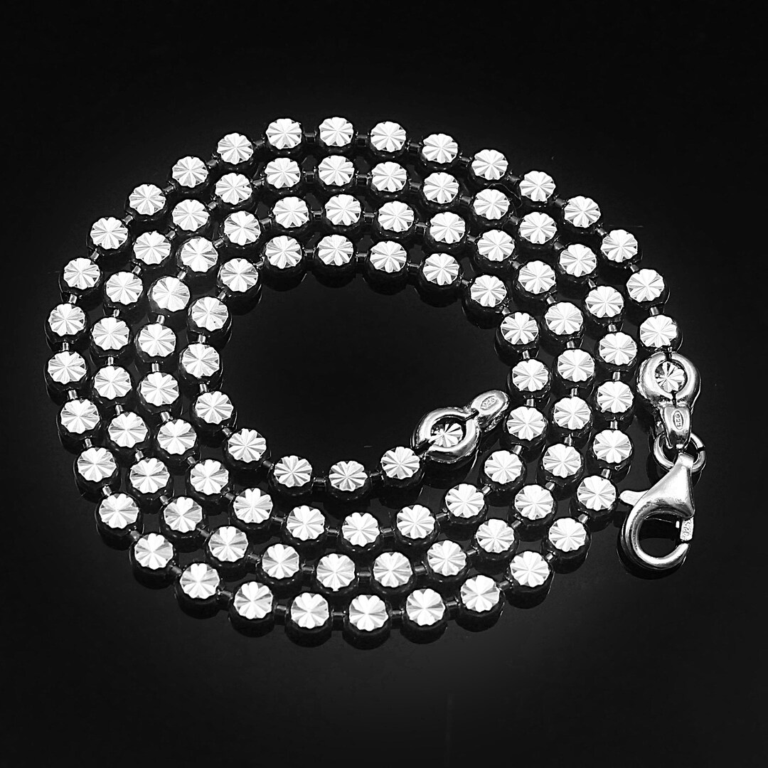 Diamond Cut Silver Station Chain Necklace, 925 Sterling Silver, Side ...
