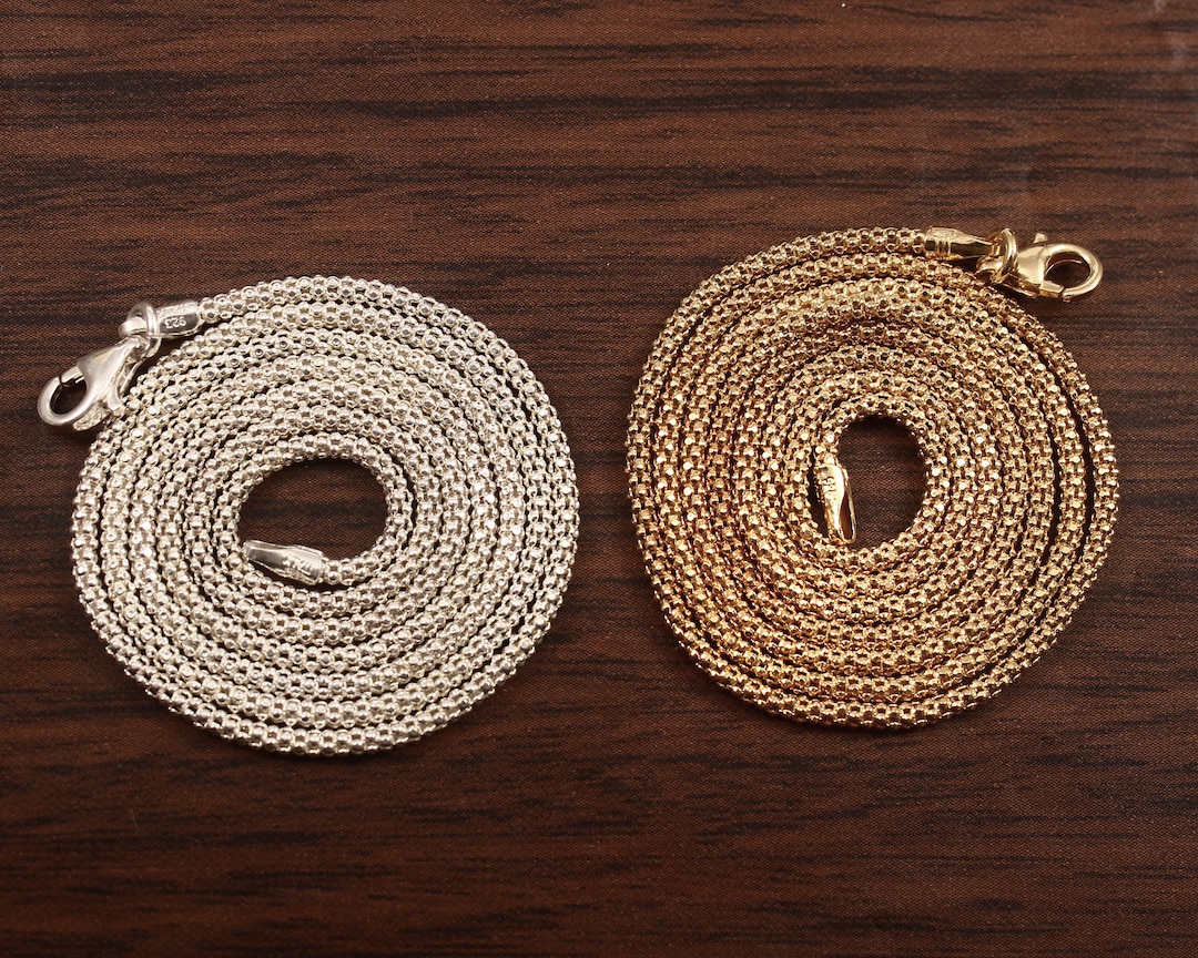 925 Sterling Silver Popcorn Chain/14k Gold Plated Italian Popcorn Chain ...