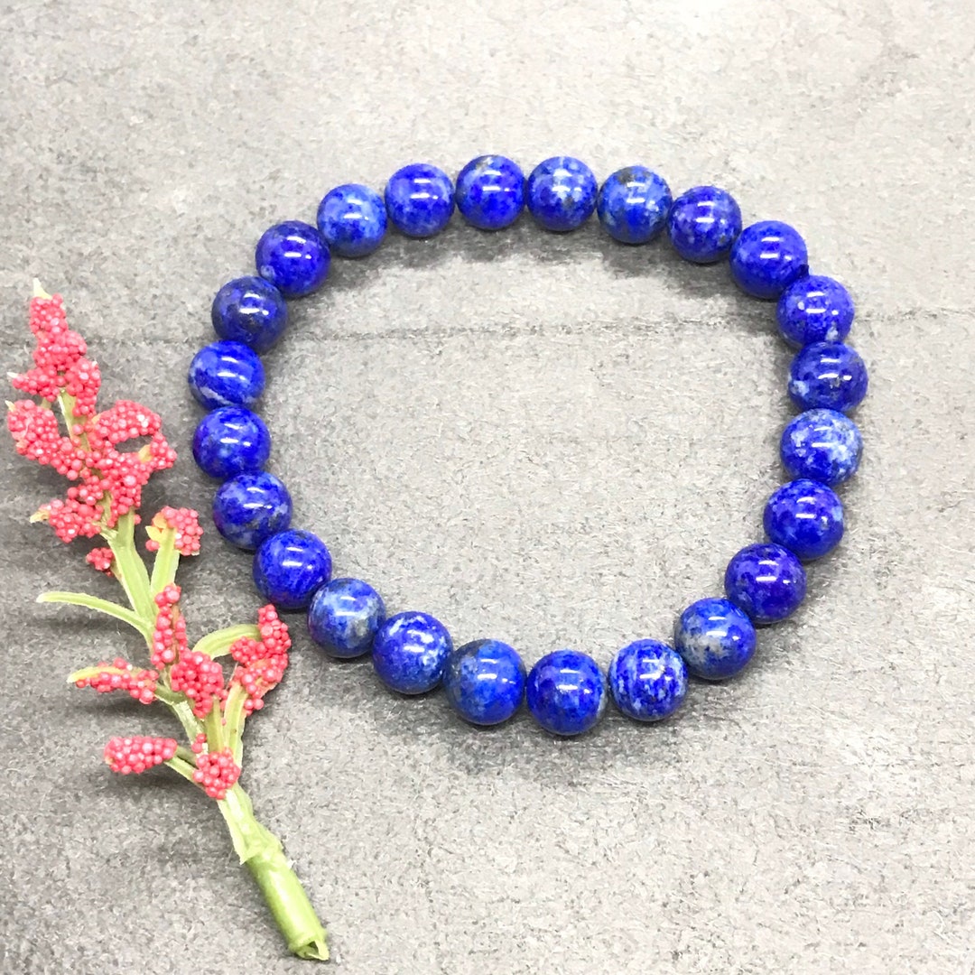 Lapis Lazuli Bead Bracelets, Stretchable 8mm Bead Bracelet, Calming ...