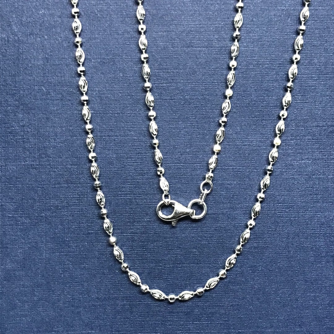 Silver Bead Chain Necklace, Moon Cut 925 Sterling Silver Chain for ...