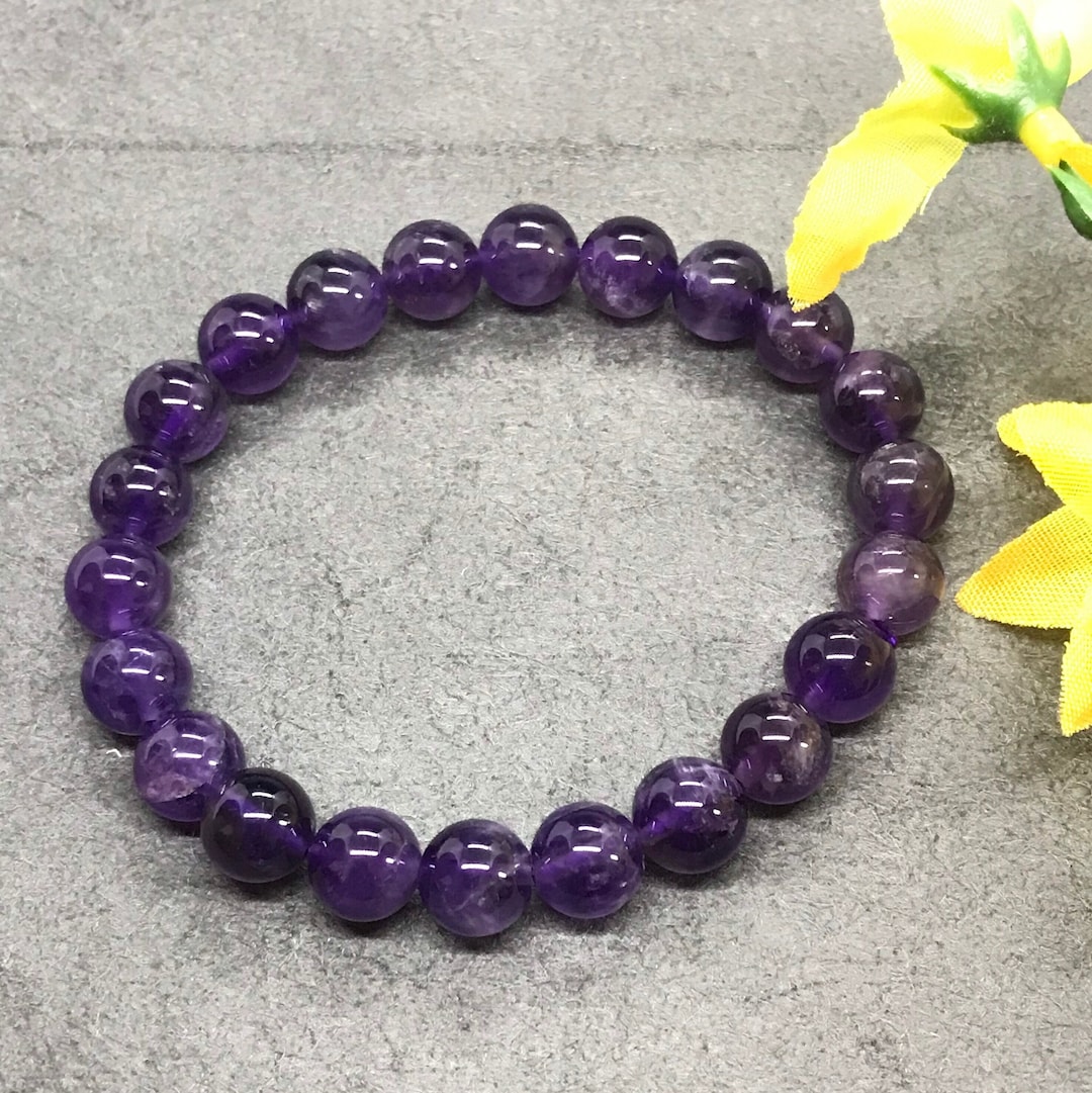 8mm AAA Amethyst Bracelet , Natural Amethyst Mala Bracelet, Amethyst ...