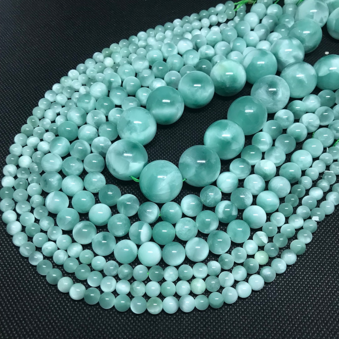 Natural Green Angelite Beads, Round Shape Angelite Bead Necklace, Loose ...