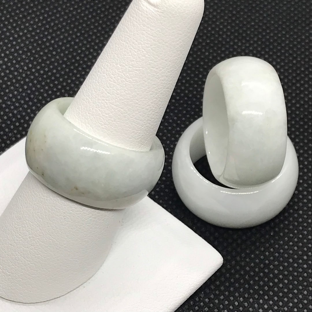 Natural Jadeite Jade, White Jade - Gemstone Ring, 12 Mm Wide, , Ring ...