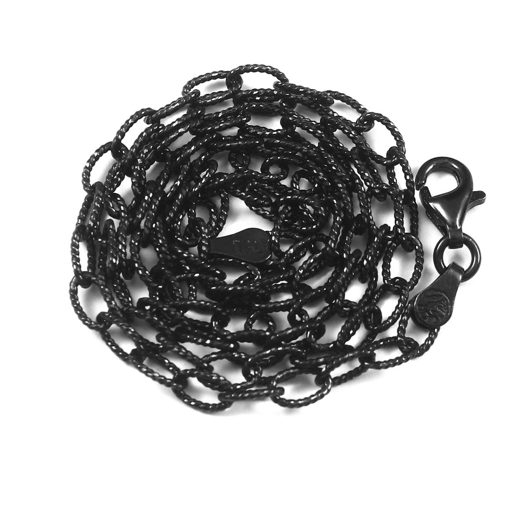 Black Rhodium Link Chain Necklace, Italian 925 Sterling Silver Chains ...