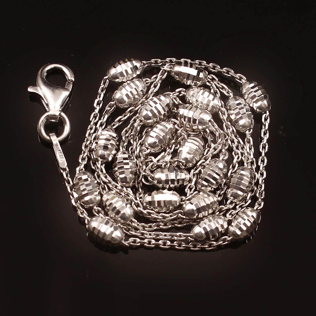 Silver Barrel Chains, Diamond Cut Oval Chain Necklace, 925 Sterlig ...