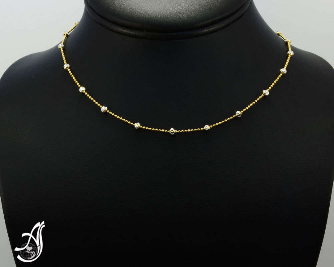 Station Chain Necklace, Gold Bead Chain, 925 Sterling Silver Station ...