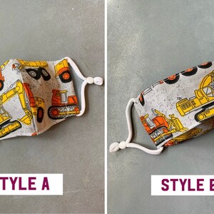 Adjustable Kids Face Mask Construction Cars and Trucks Excavator ...