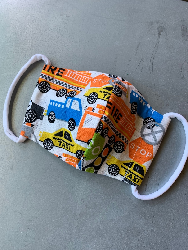 Adjustable Kids Face Mask Construction Cars and Trucks Firetruck Police ...