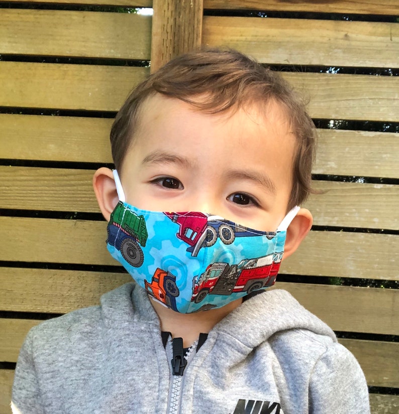 Adjustable Kids Face Mask Construction Cars and Trucks Firetruck Police ...