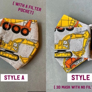 Adjustable Kids Face Mask Construction Cars and Trucks Excavator ...