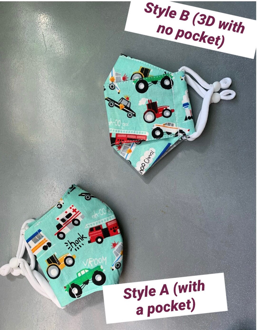 Adjustable Kids Face Mask Construction Cars and Trucks Firetruck Police ...