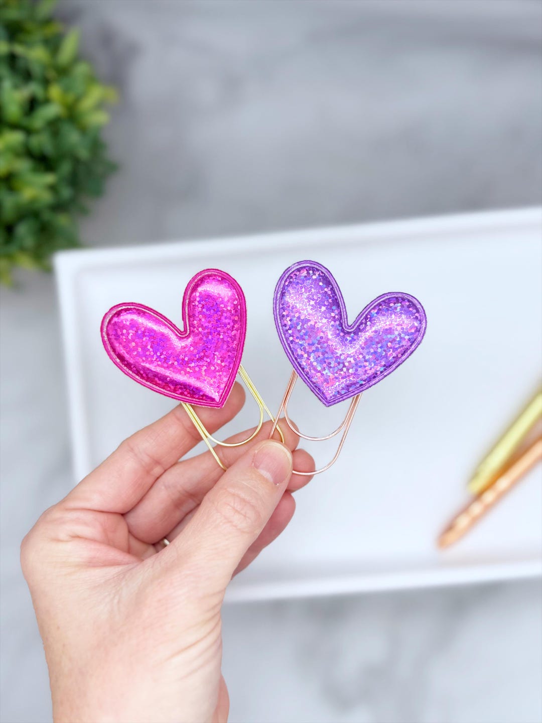 Hot Pink or Lavender Glitter Heart Planner Clip | Puffy Vinyl, Journal ...