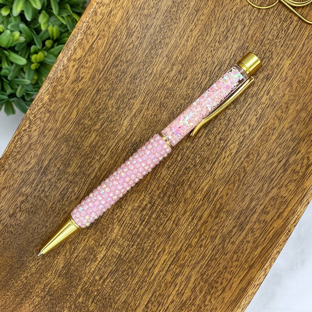 Glittery Pink Ballpoint Pen With Hand-gemmed Rhinestones - Etsy