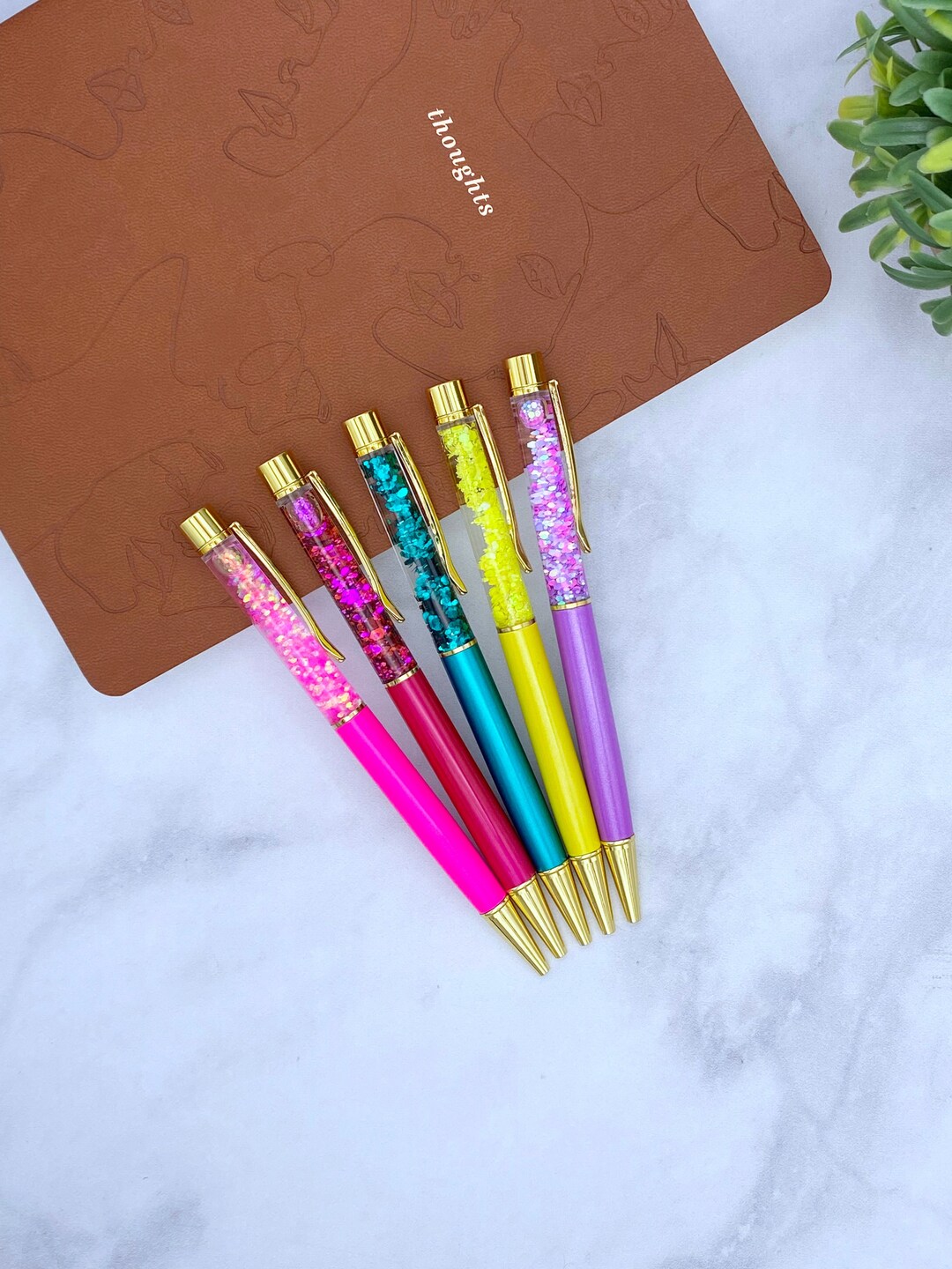 Bold & Bright Colors Floating Glitter Pens With Gold Hardware - Etsy