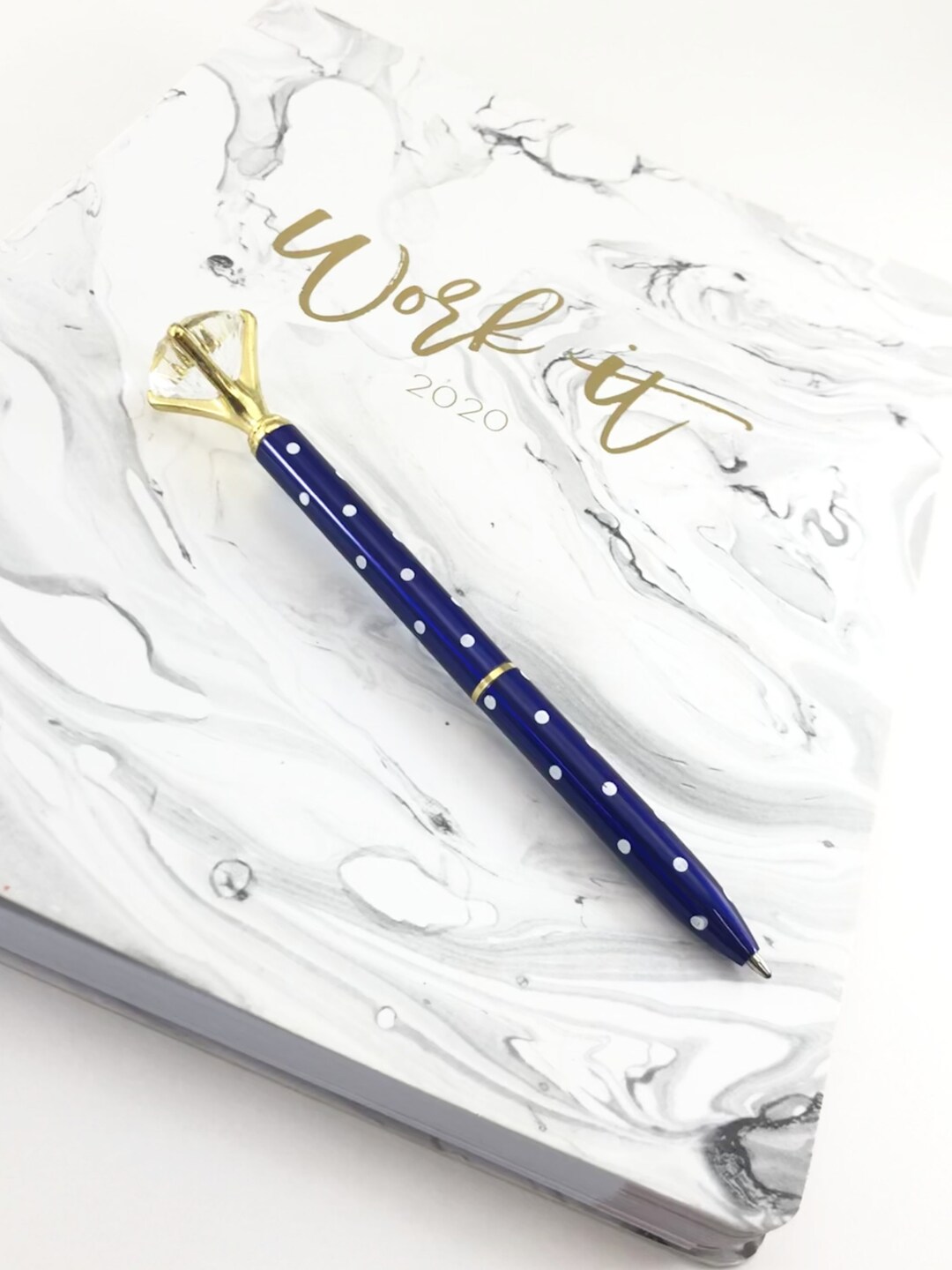 Royal Blue Polka Dot Pen: Gold Diamond Top, Refillable Ballpoint - Etsy