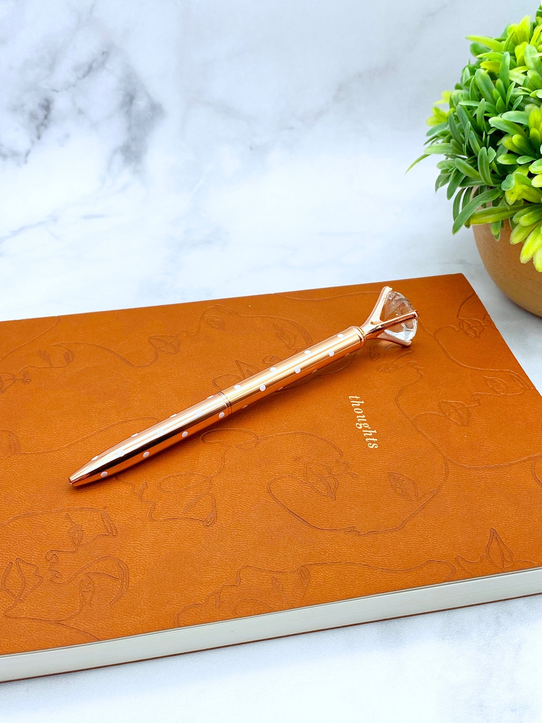 Rose Gold With White Polka Dots Diamond Top Pen, Refillable Pen, Metal ...