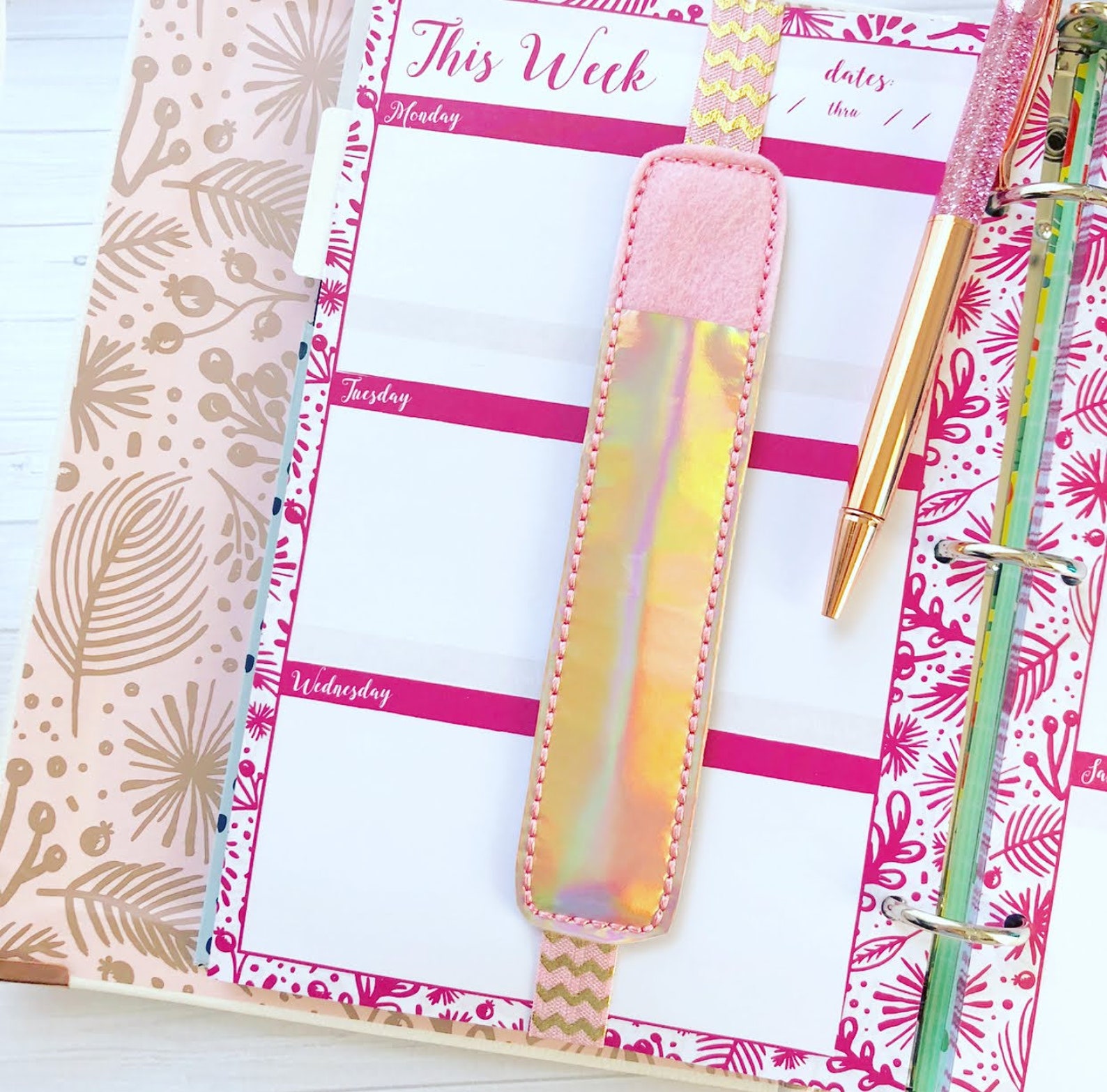 Holographic Champagne Pink Notebook Pen Holder Planner Pen - Etsy