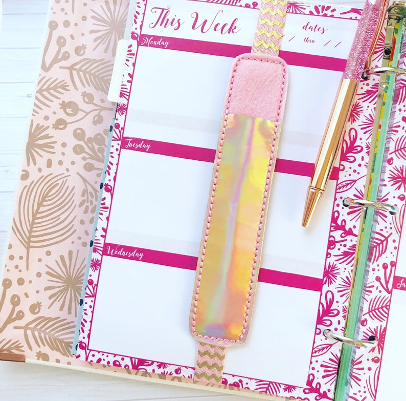 Holographic Champagne Pink Notebook Pen Holder Planner Pen - Etsy