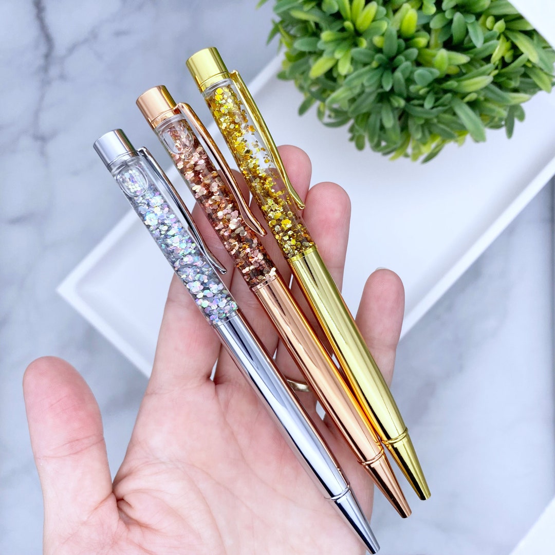 Silver, Rose Gold, or Gold Metal Ballpoint Pens With Chunky Holographic ...